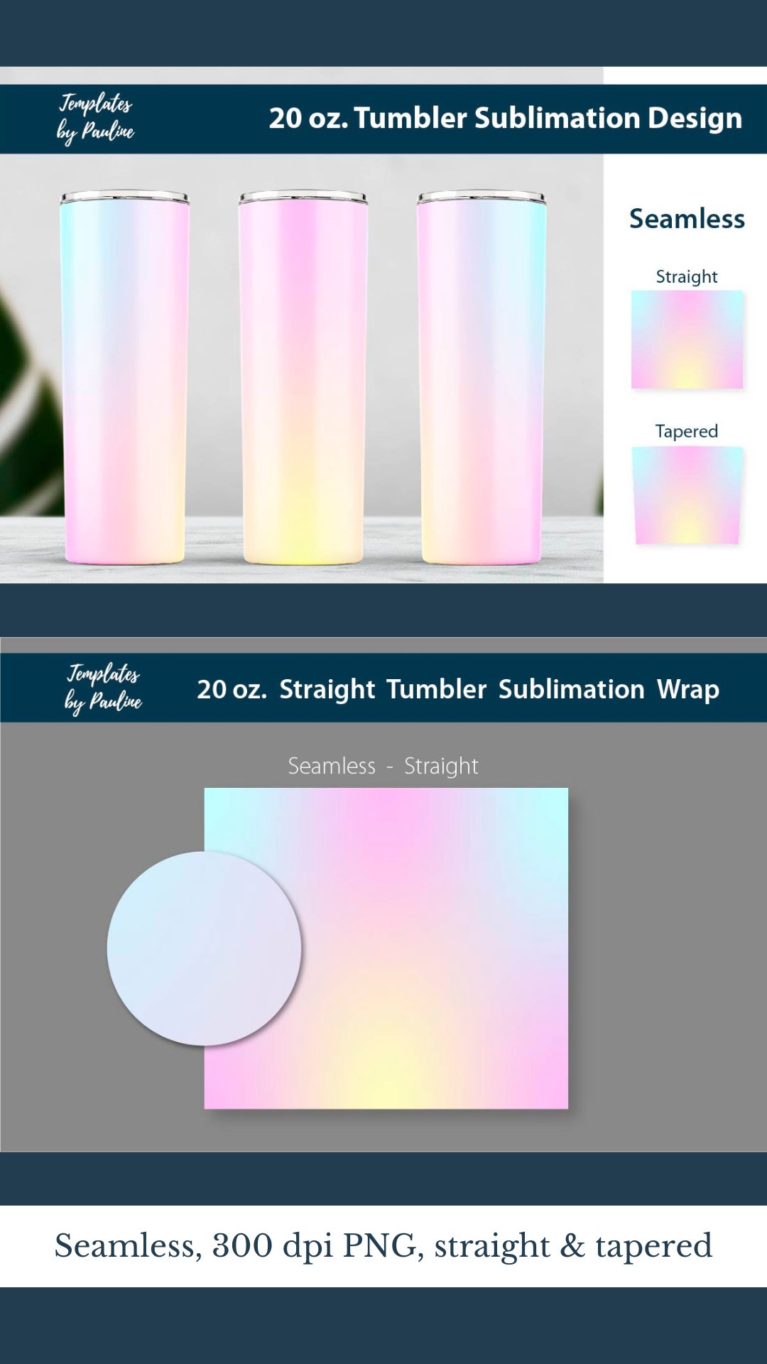 Pink Blue Seamless 20 oz Skinny Tumbler, Sublimation Wrap