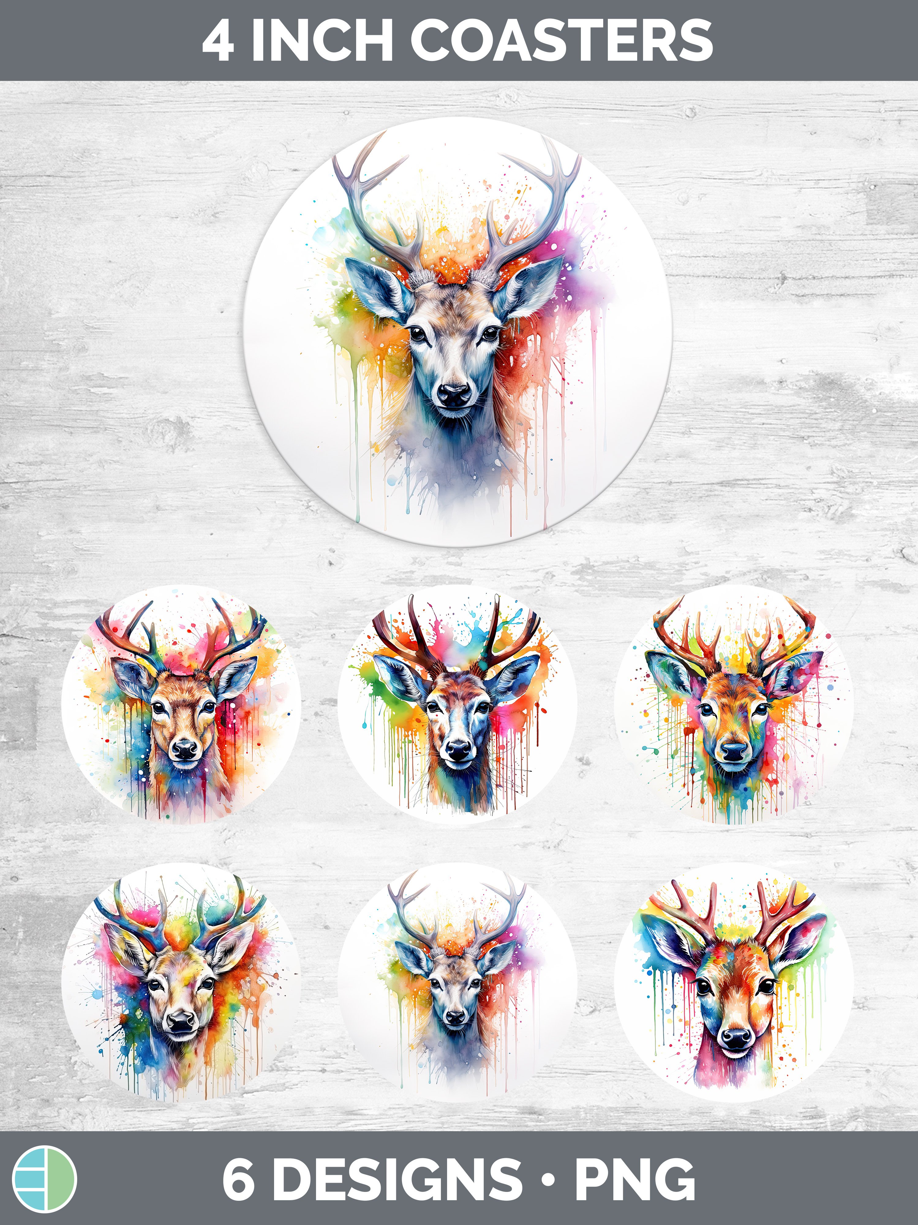 Splat Rainbow Deer Round Coaster | Sublimation Coaster Desig