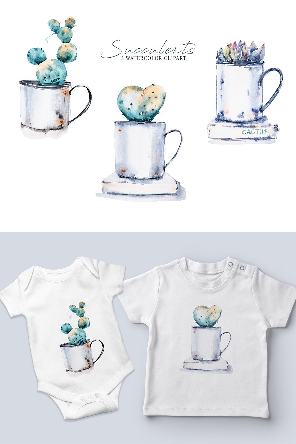 Watercolor cactus clipart, sublimation, 3 png files