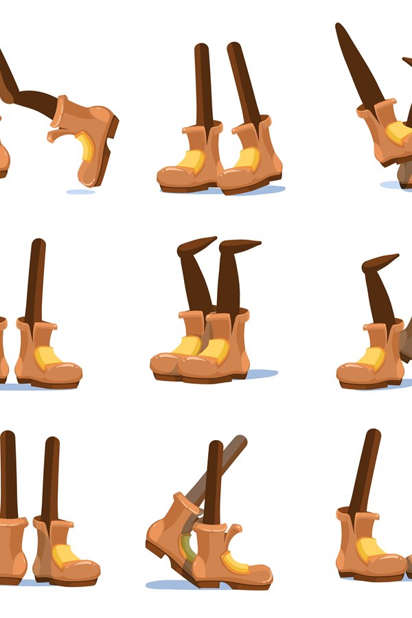 Cartoon walking, running, standing characters legs with feet