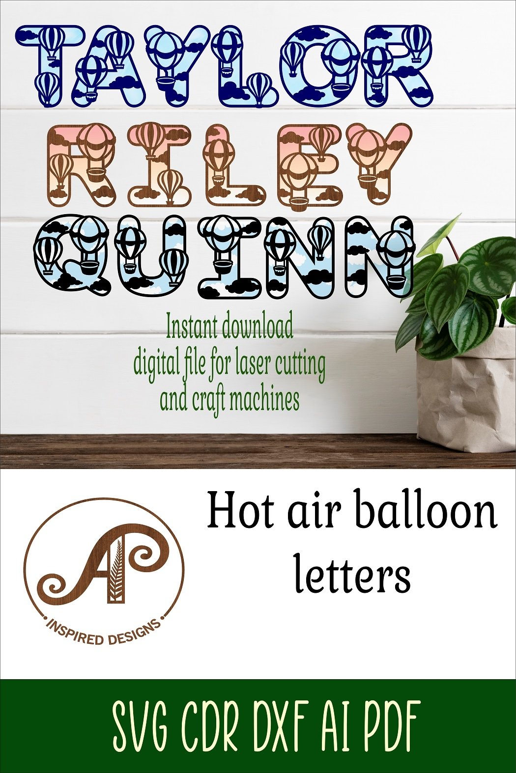 Hot air balloon letters alphabet set. 49 layered letters.