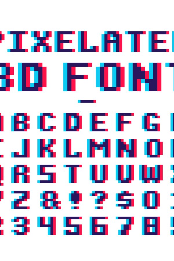 Video game pixelated 3d font. 8 bit pixel art old school lat