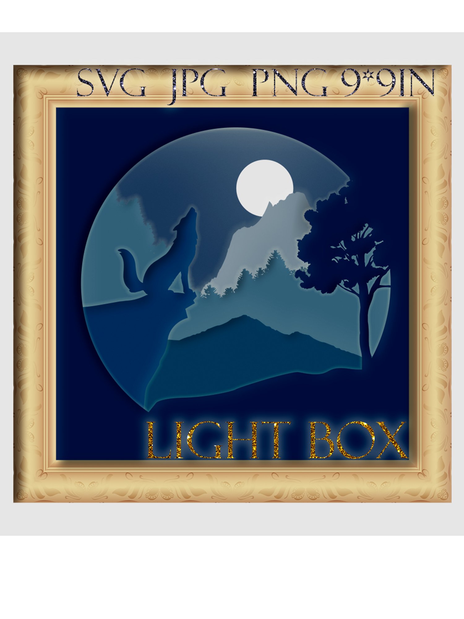 light Box SVG, Shadow Box, Wolf and Moon
