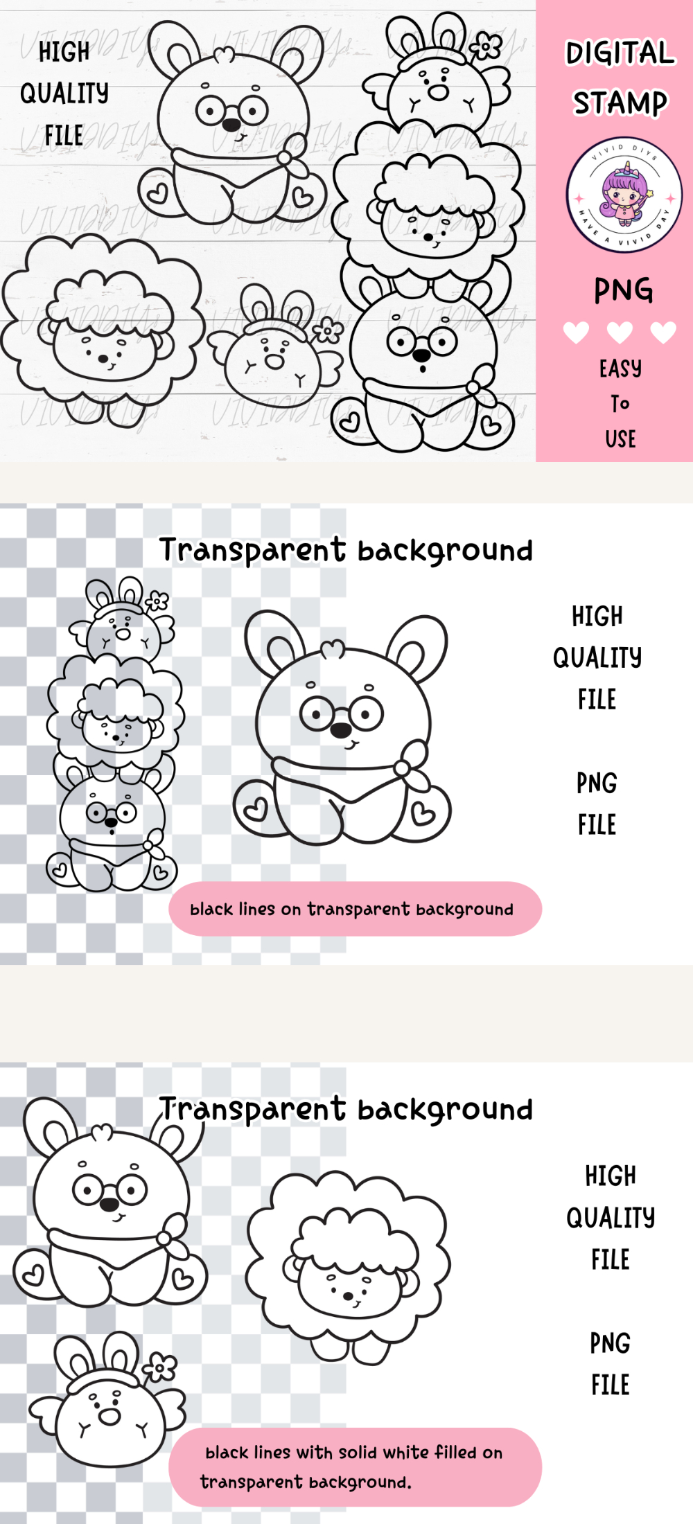 Digi stamps easter animal kawaii clipart Easter bunny png 4