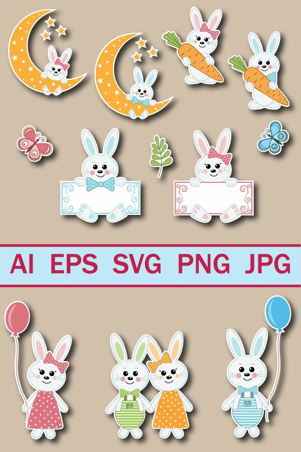 Cute Bunny Characters Sticker Set