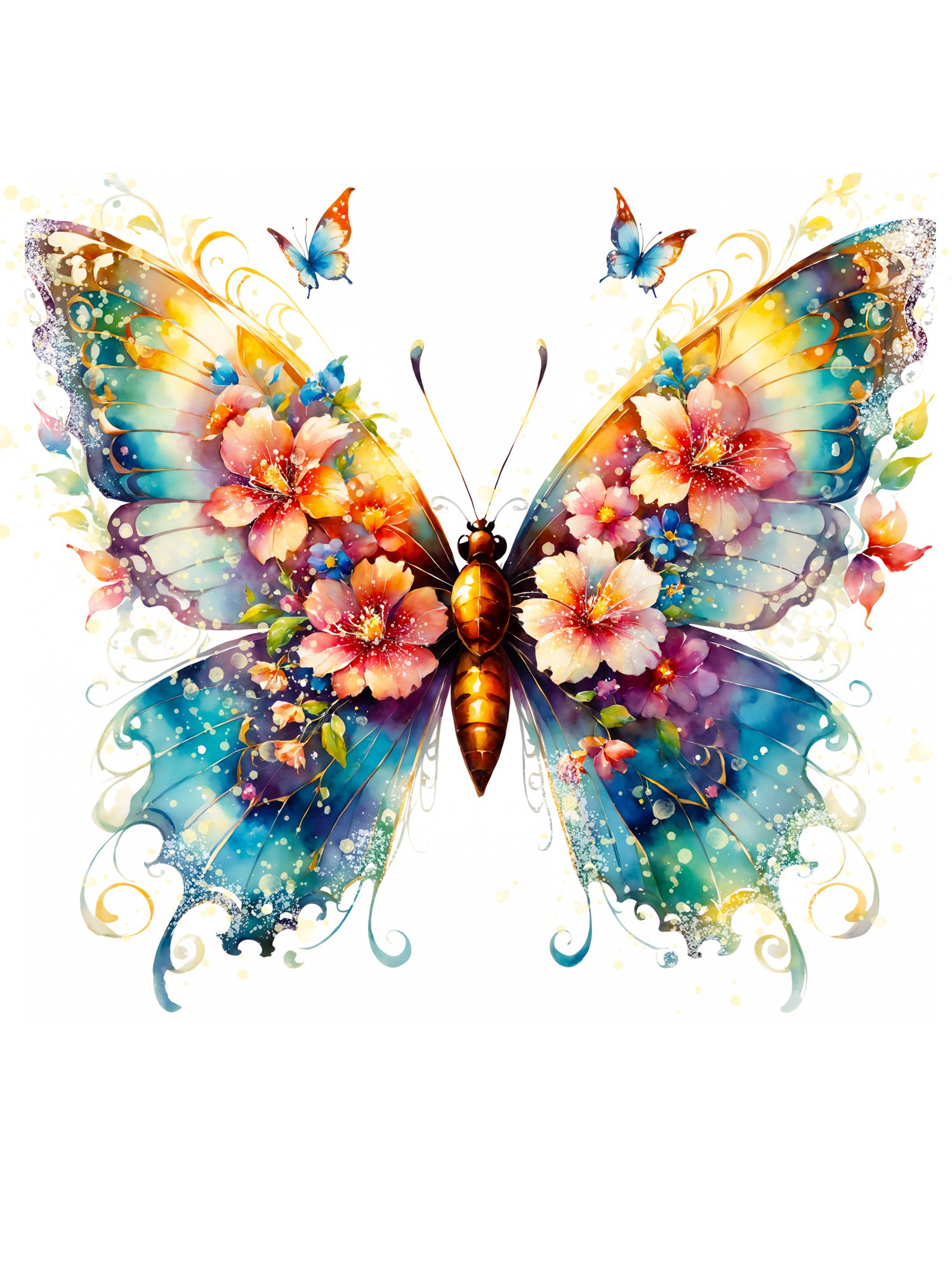 Butterfly Drawing Aesthetic Colorful Watercolor Illustration