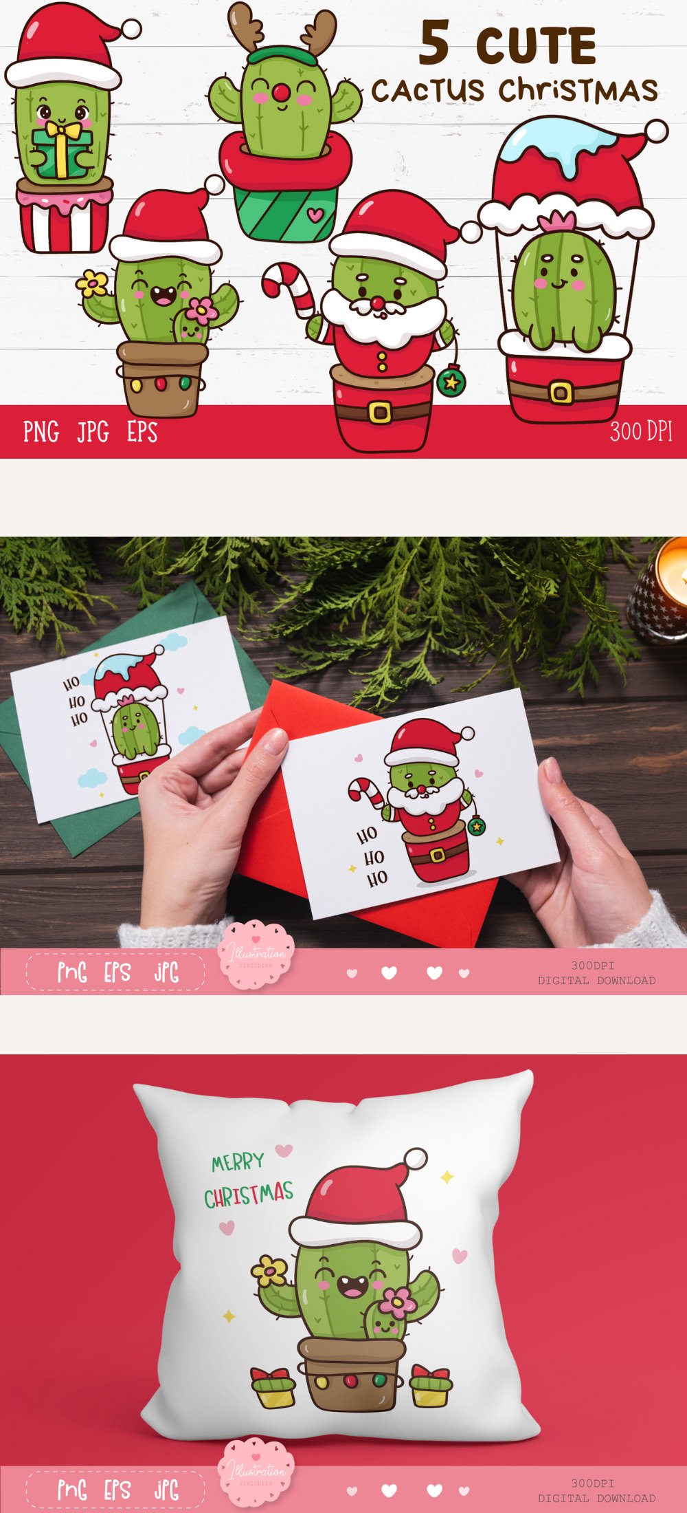 Cactus Christmas cartoon Kawaii clipart happy new year