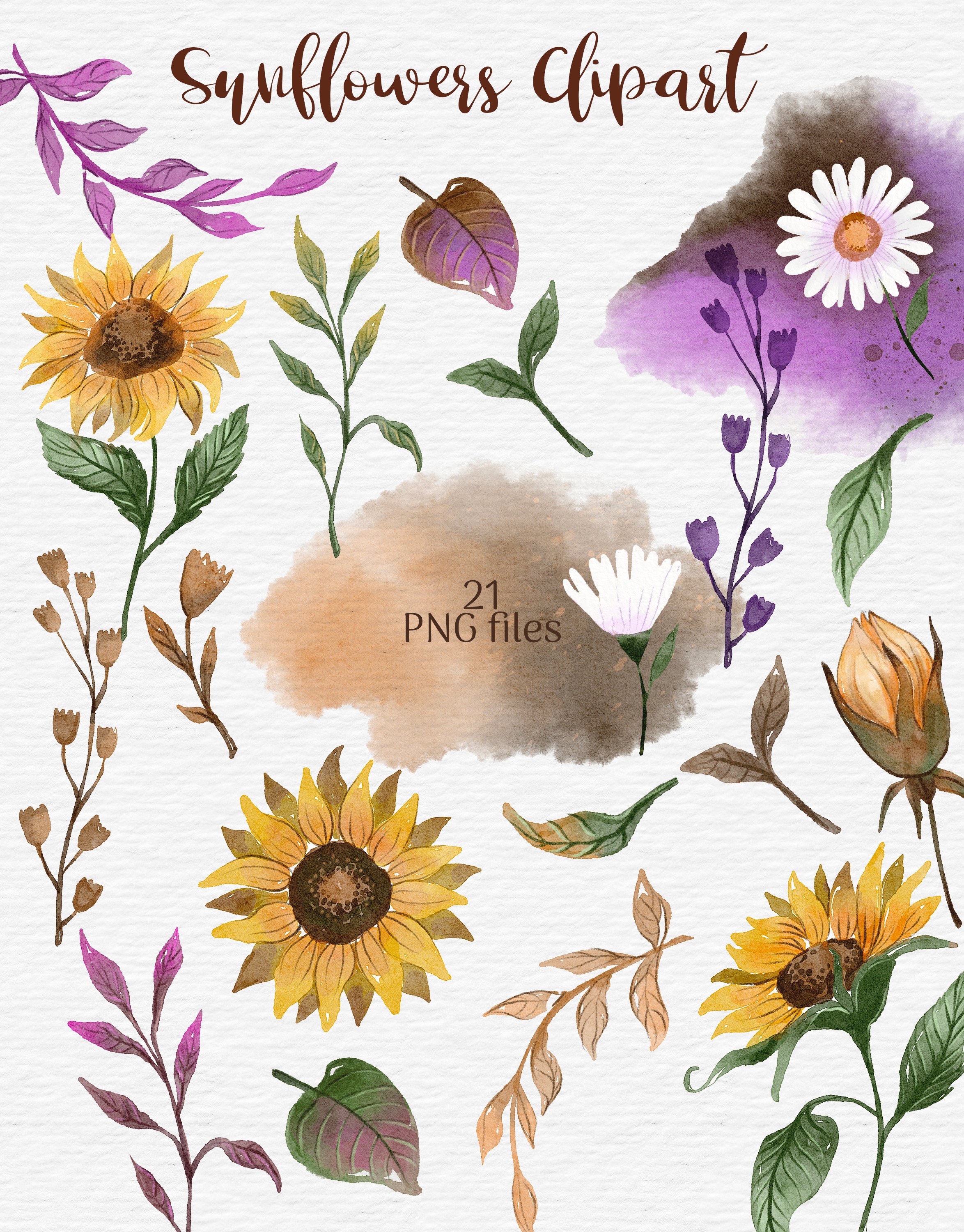 Watercolor Sunflowers Clipart, Sunflowers Png, Floral Graphi