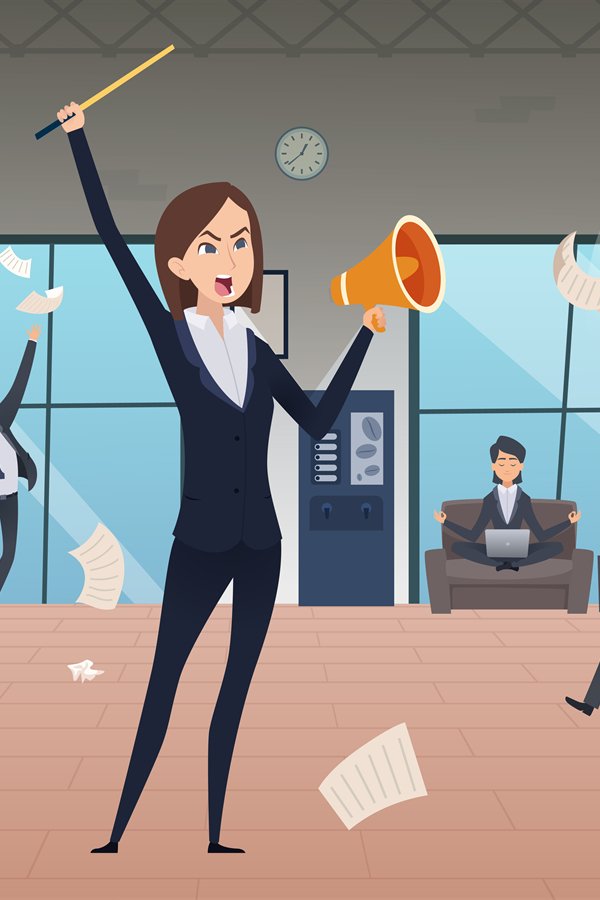 Angry female boss. Deadline corporate processes managers pro