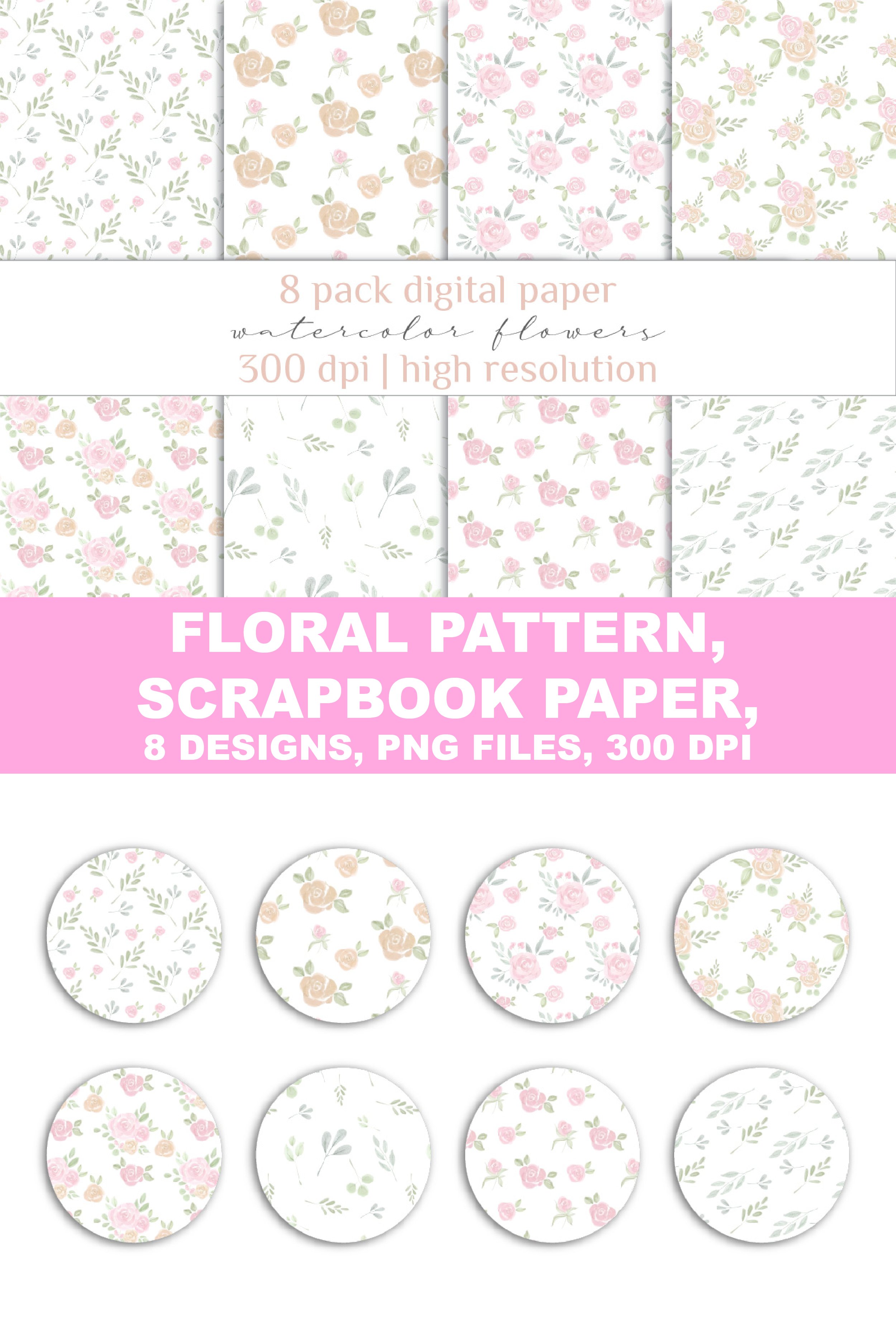 Floral Pattern Digital Paper, Scrapbook Paper