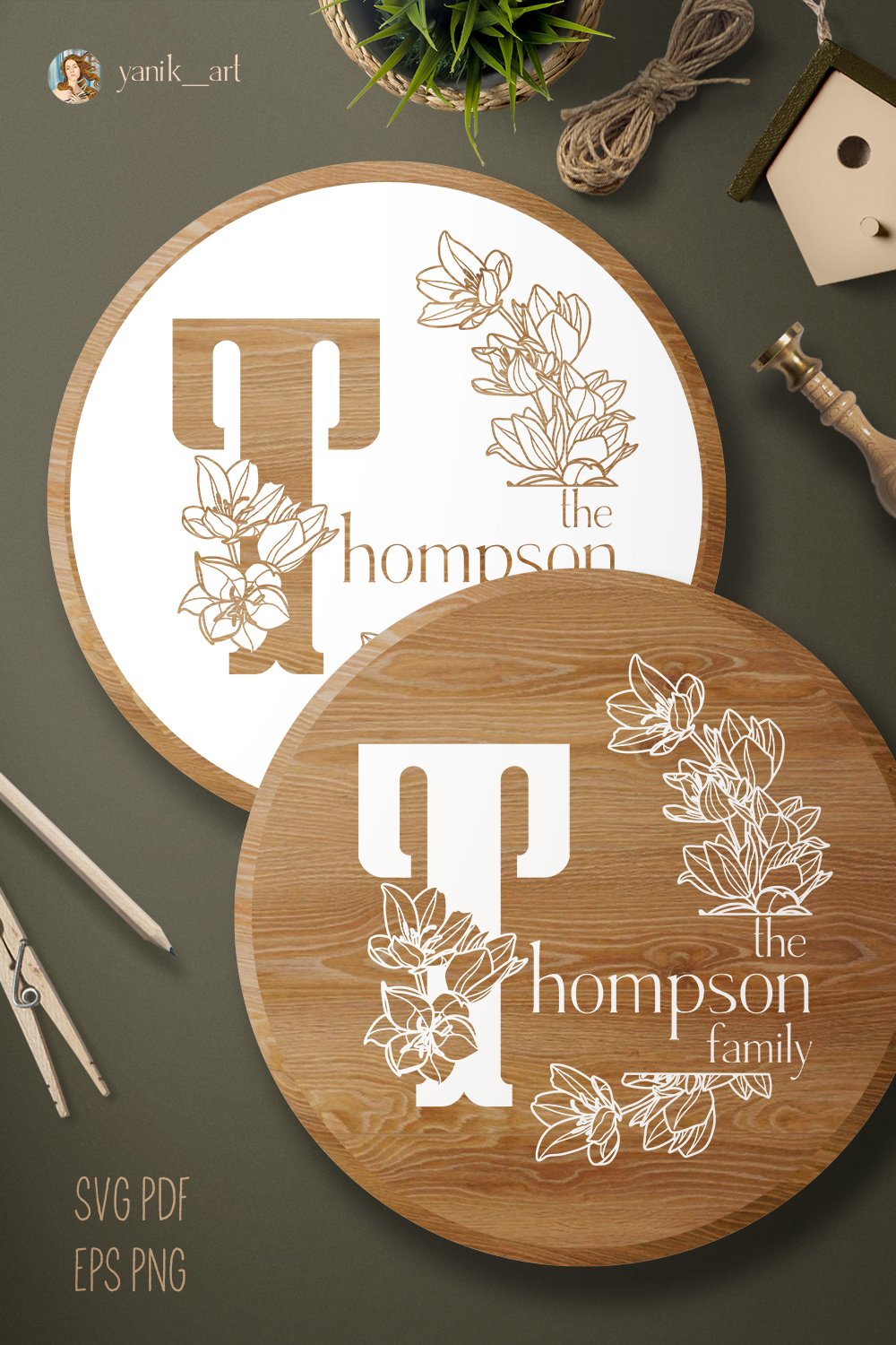 T Monogram svg with floral wreath for Farmhouse EPS PNG