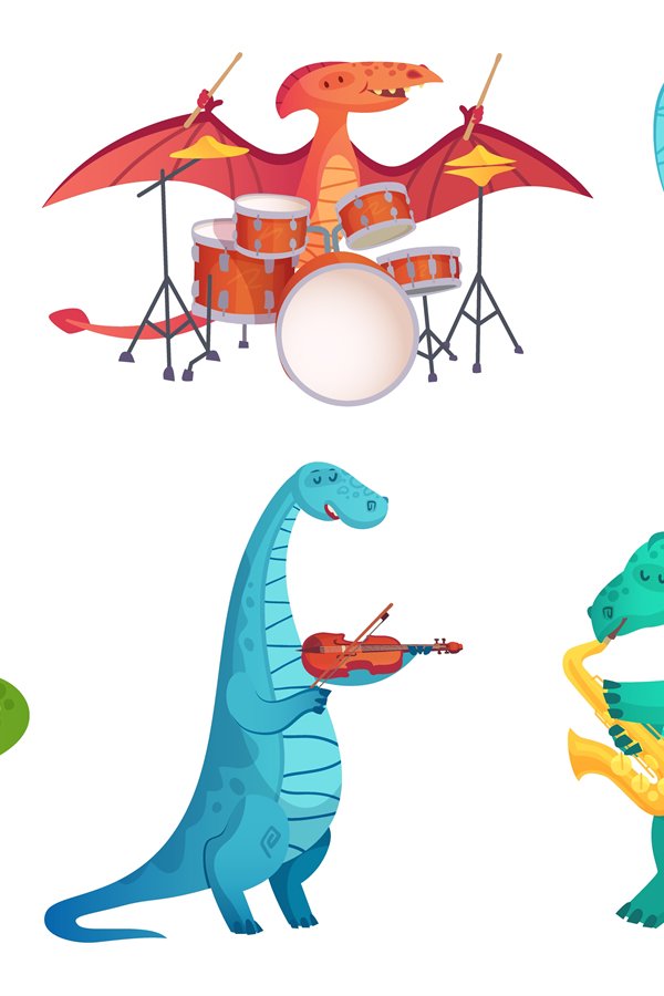 Dinosaur play music. Tyrannosaurus rockstar play guitar, din