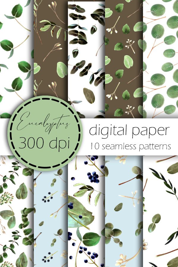 Eucalyptus digital paper. Greenery seamless (1770364)