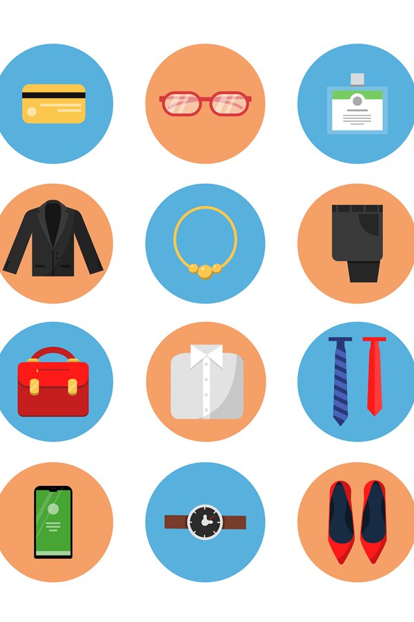 Business wardrobe icons. Office style clothes for male and f