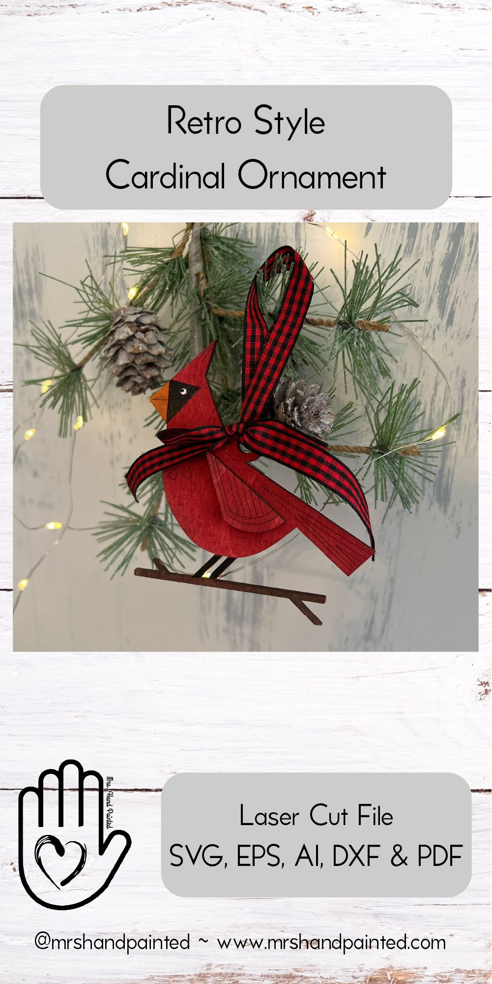 Retro Style Cardinal Ornament - Laser Cut File