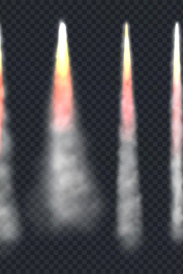 Launch rocket smoke. Aircraft flying effect fog and fire spe