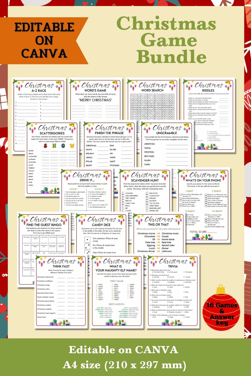 Christmas Game Bundle - Editable
