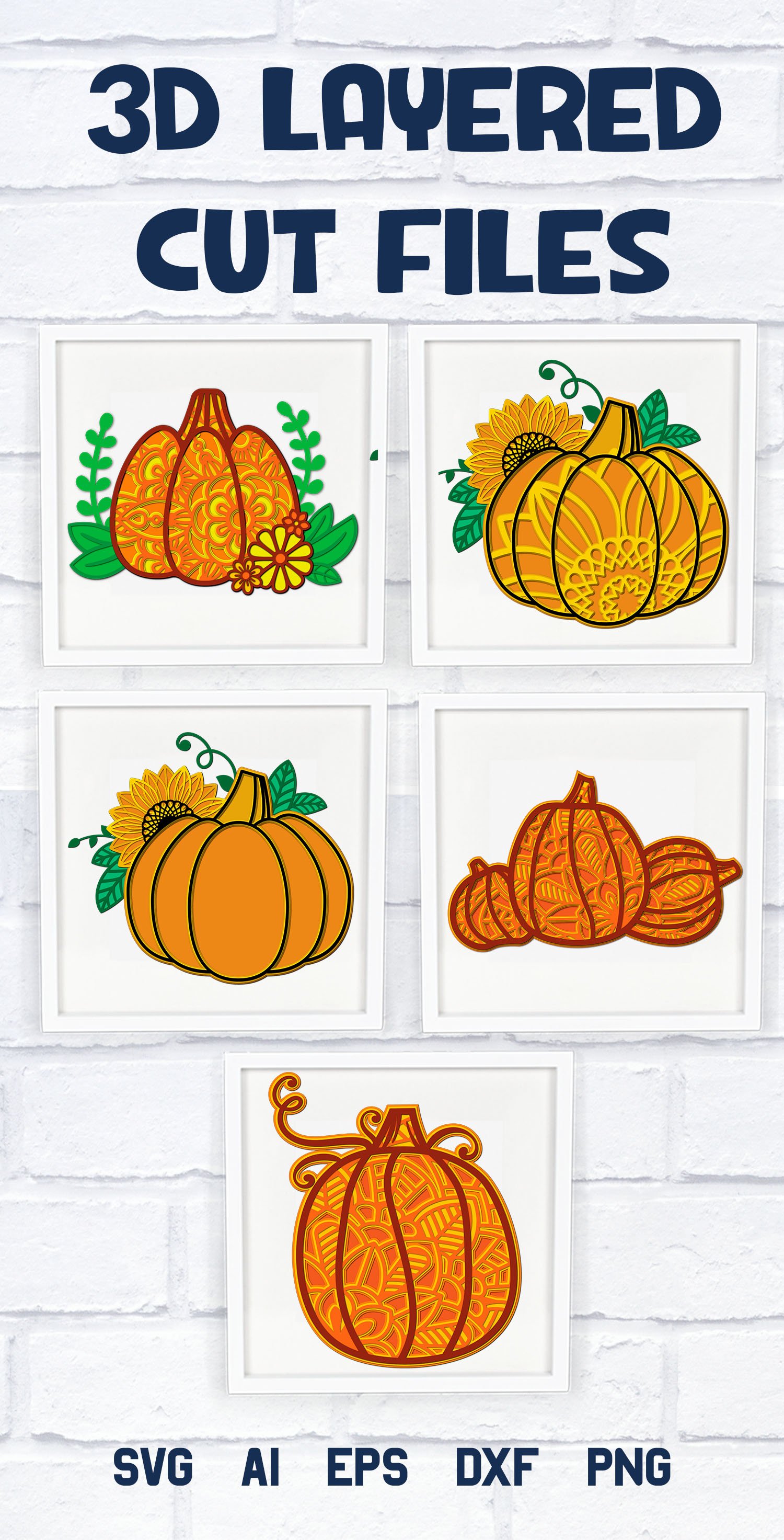3d Layered SVG Pumpkin Bundle | Fall Pumpkin Mandala Designs