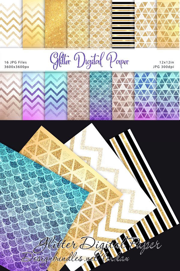 Digital Paper. Glitter Golden collection Digital paper