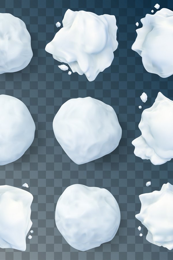 Realistic snow splats. Winter children games snowballs, Chri