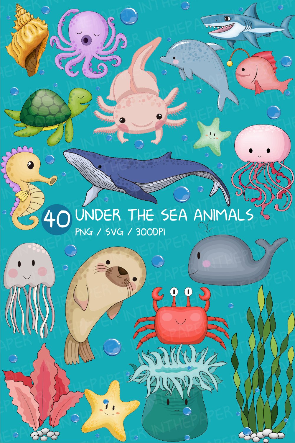 Under the Sea Animals SVG | Cute Fish PNG Clipart Whale Crab