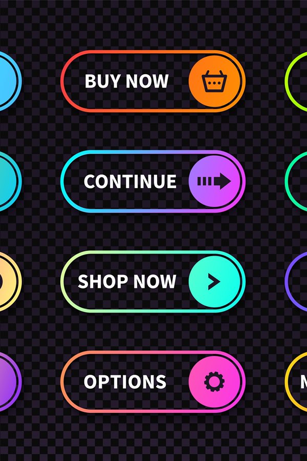 Set of gradient action buttons. Flat web submit form, modern