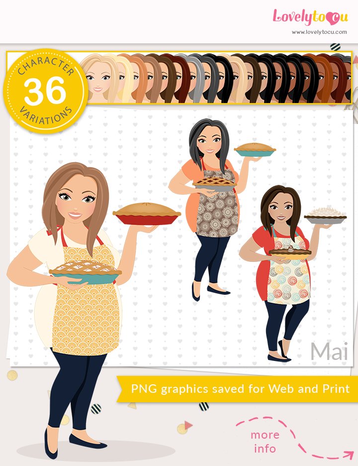 Pie girl clipart, fall baker woman avatar, Mai LVV11