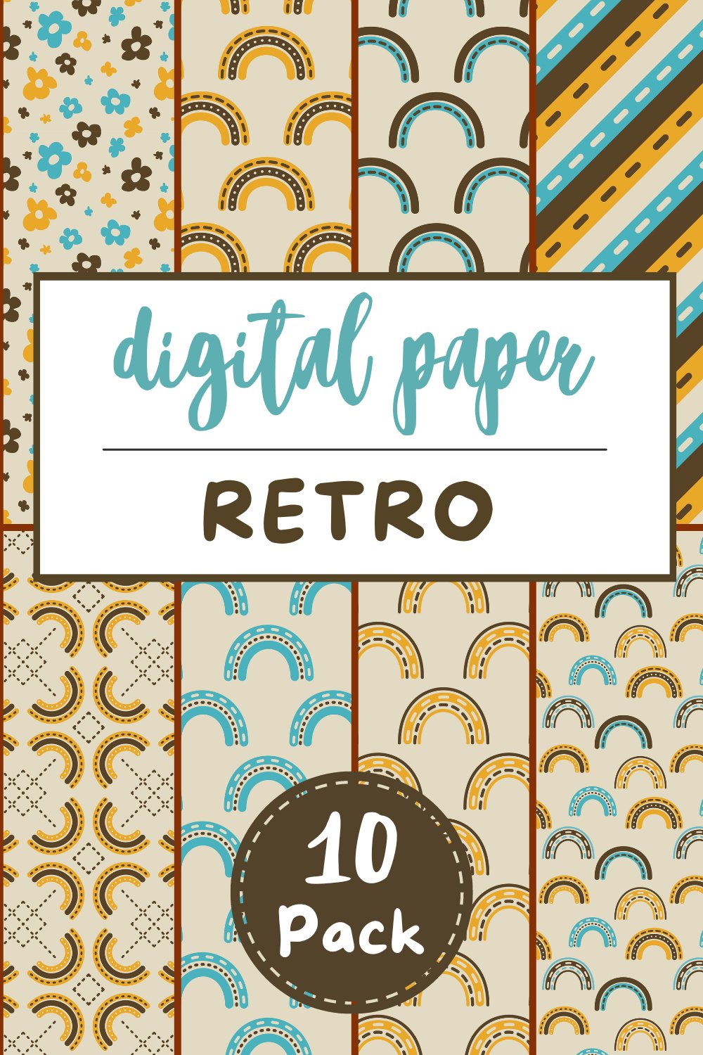 Retro Digital Paper, Fun 70s Good Vibes Seamless Pattern Set