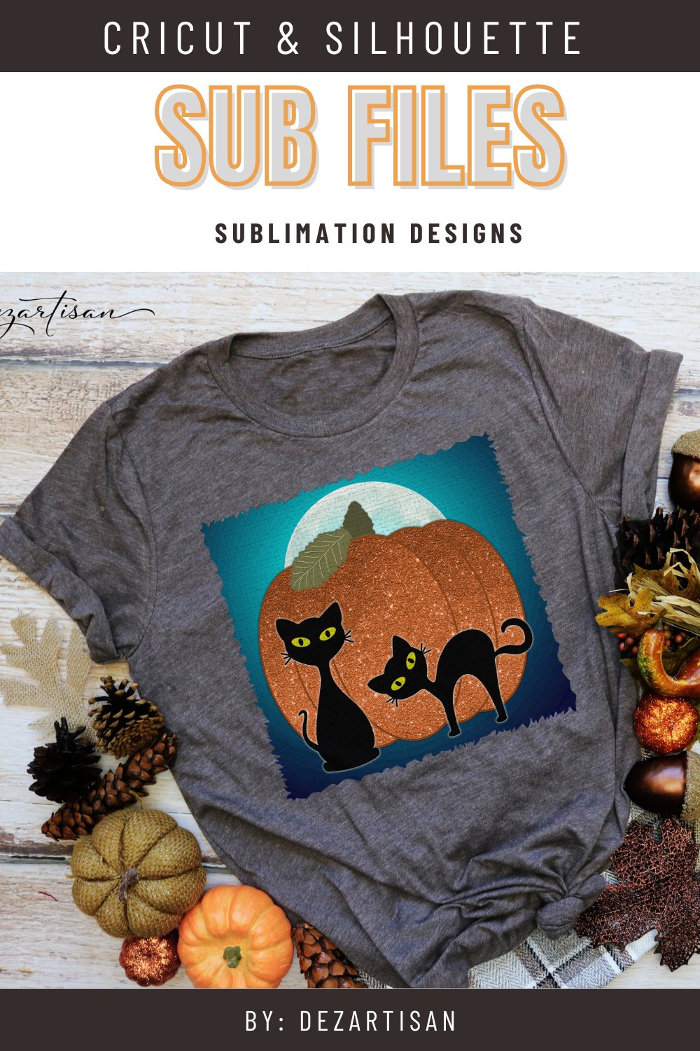 Black Cats with Pumpkin Halloween Sublimation Design