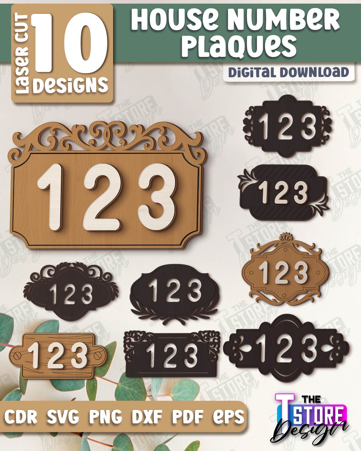 House Number Plaques Laser Cut, Horizontal Address Sign SVG