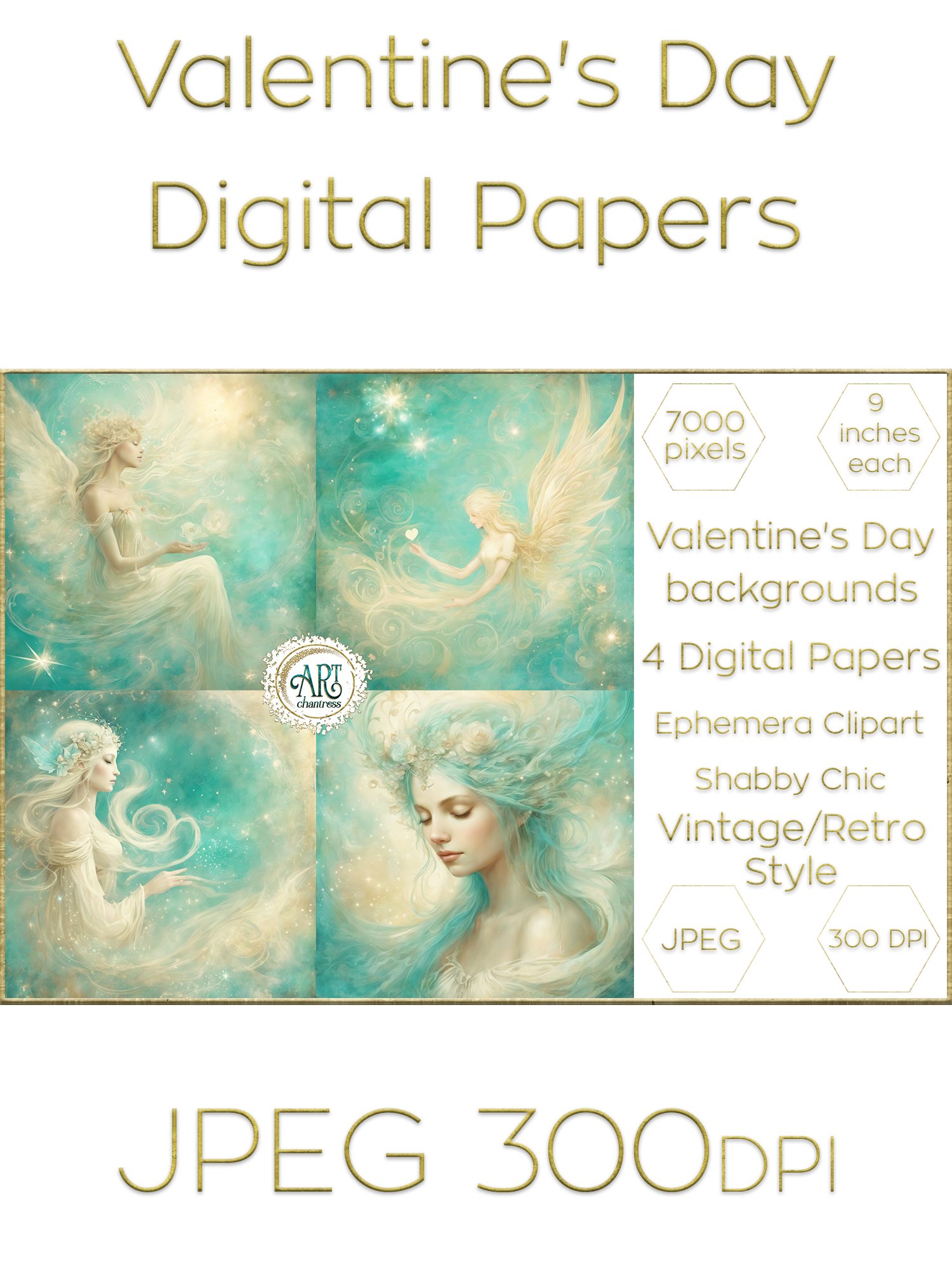 Watercolor Vintage Valentine Digital Paper Shabby (3008613)