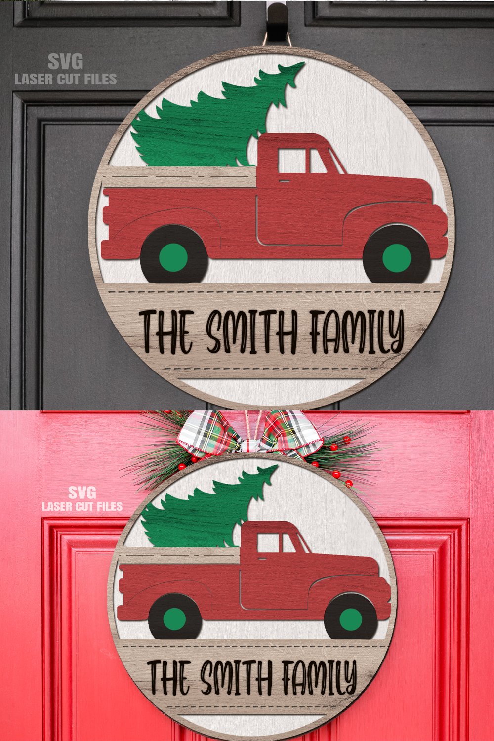 Monogram Tree Truck SVG Laser Cut Files | Christmas Sign SVG
