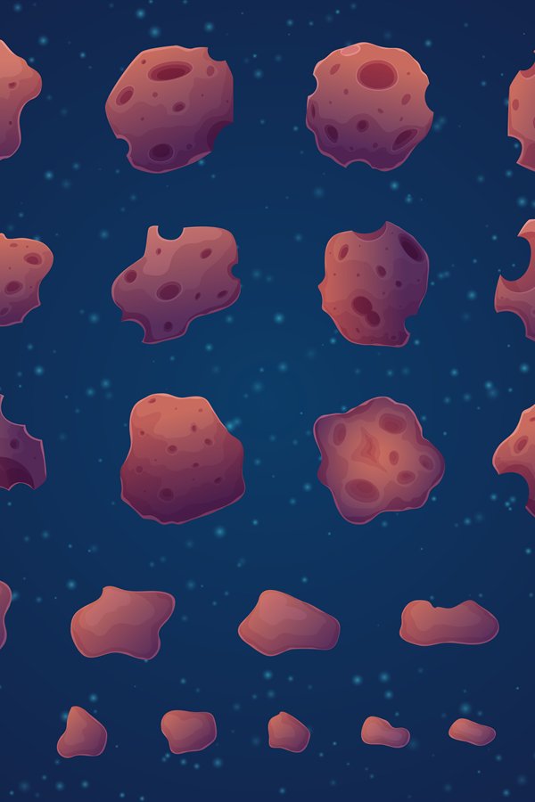 Asteroids. Space rocks stars and fantasy planets vector aste