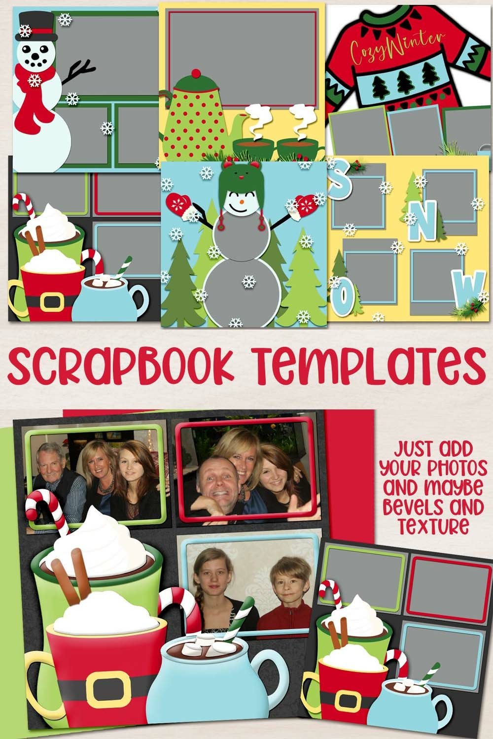 Wintertime Digital Scrapbooking Templates with Snowmen