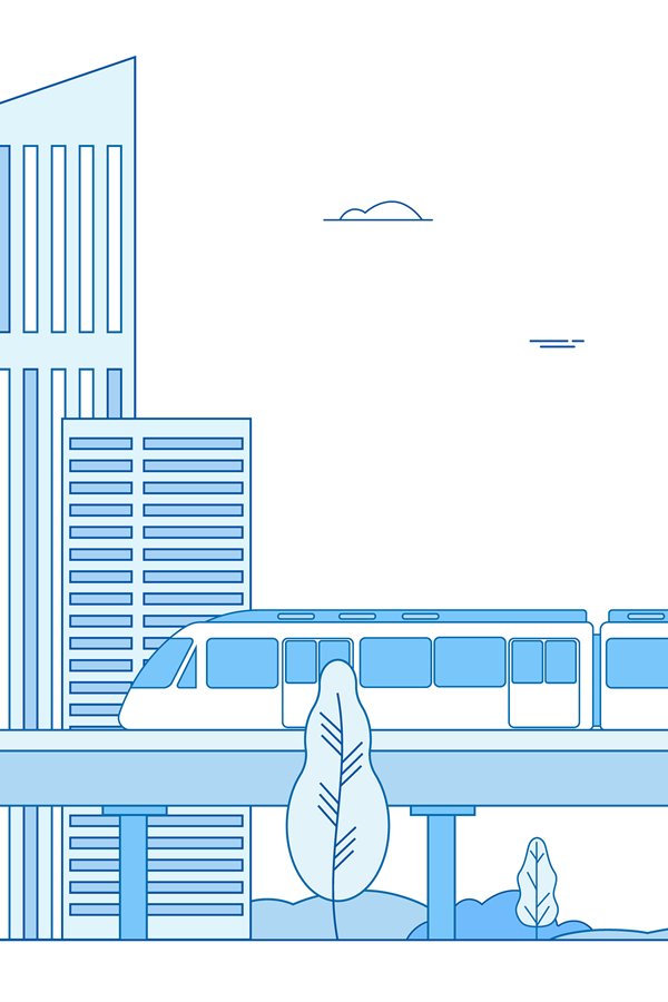 Subway cityscape. Monorail metro train in megapolis futurist