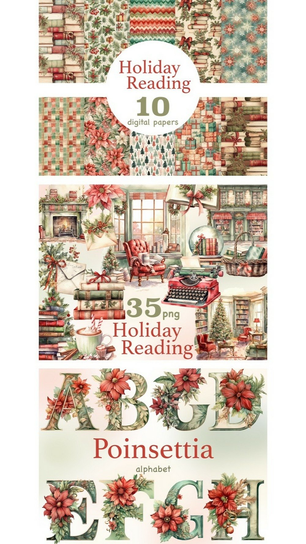 Holiday Reading Paper | Christmas Digital Paper Pack