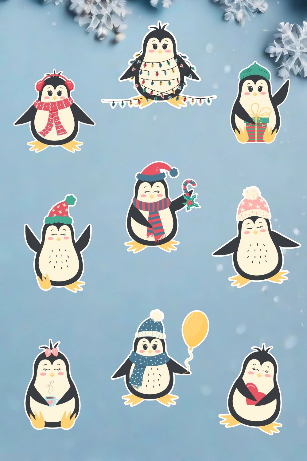 Cute winter penguins stickers, christmas stickers for kids