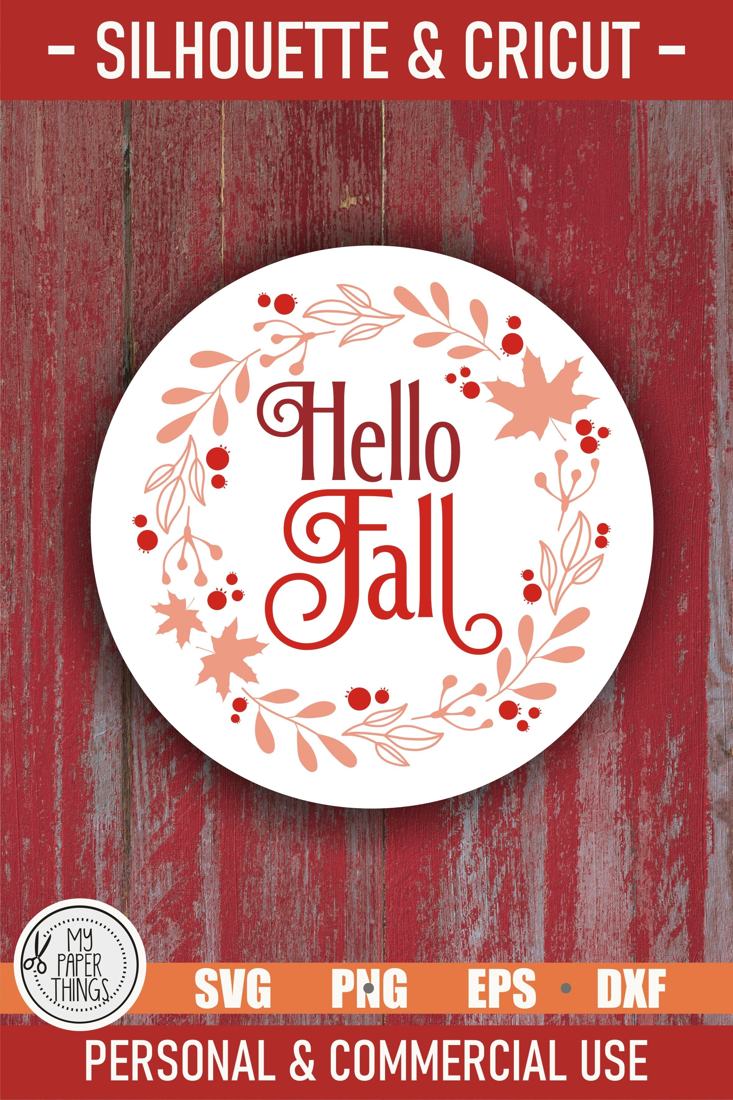 Hello Fall Round Door sign SVG