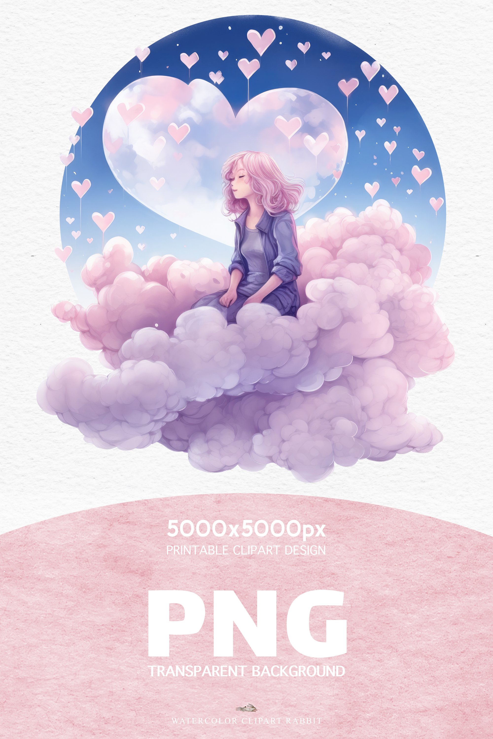 Valentine Day Heart Clouds Girl Lady Romantic Love Clipart