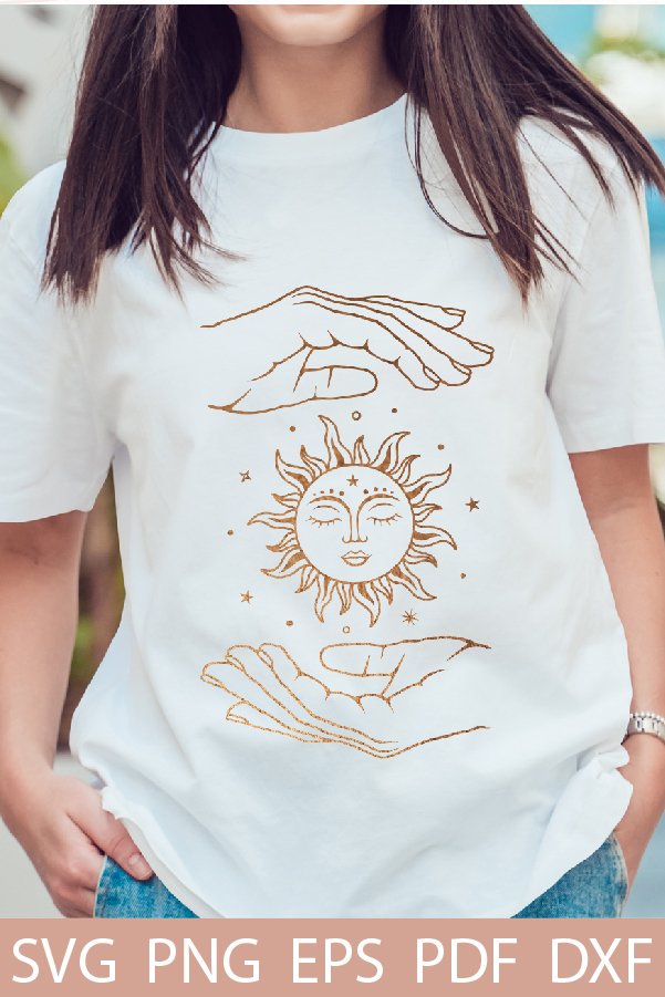 Witch hand with mystical sun svg, magic celestial design