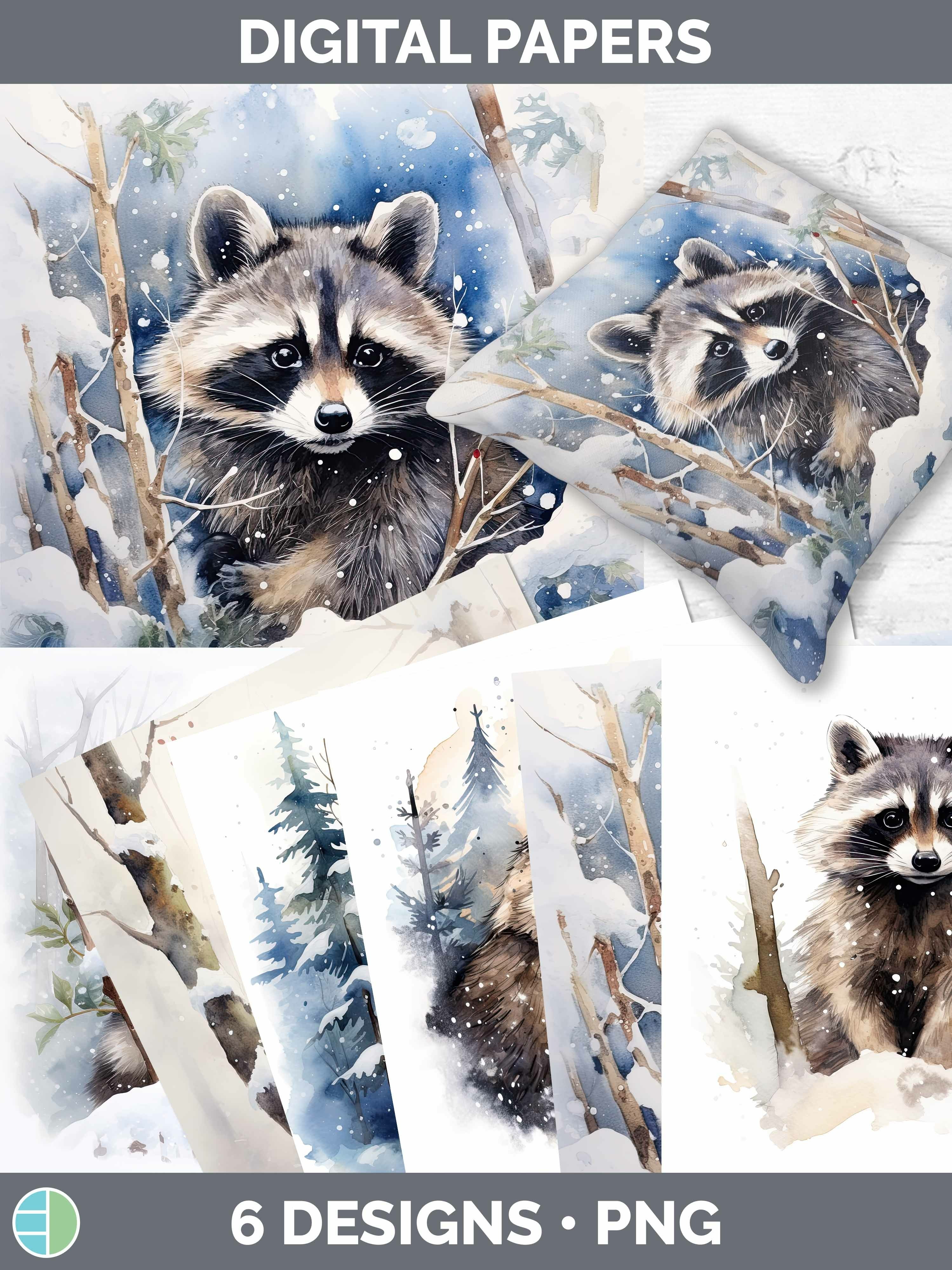 Snow Raccoon Paper Backgrounds | Bundle Digital Scrapbook Pa