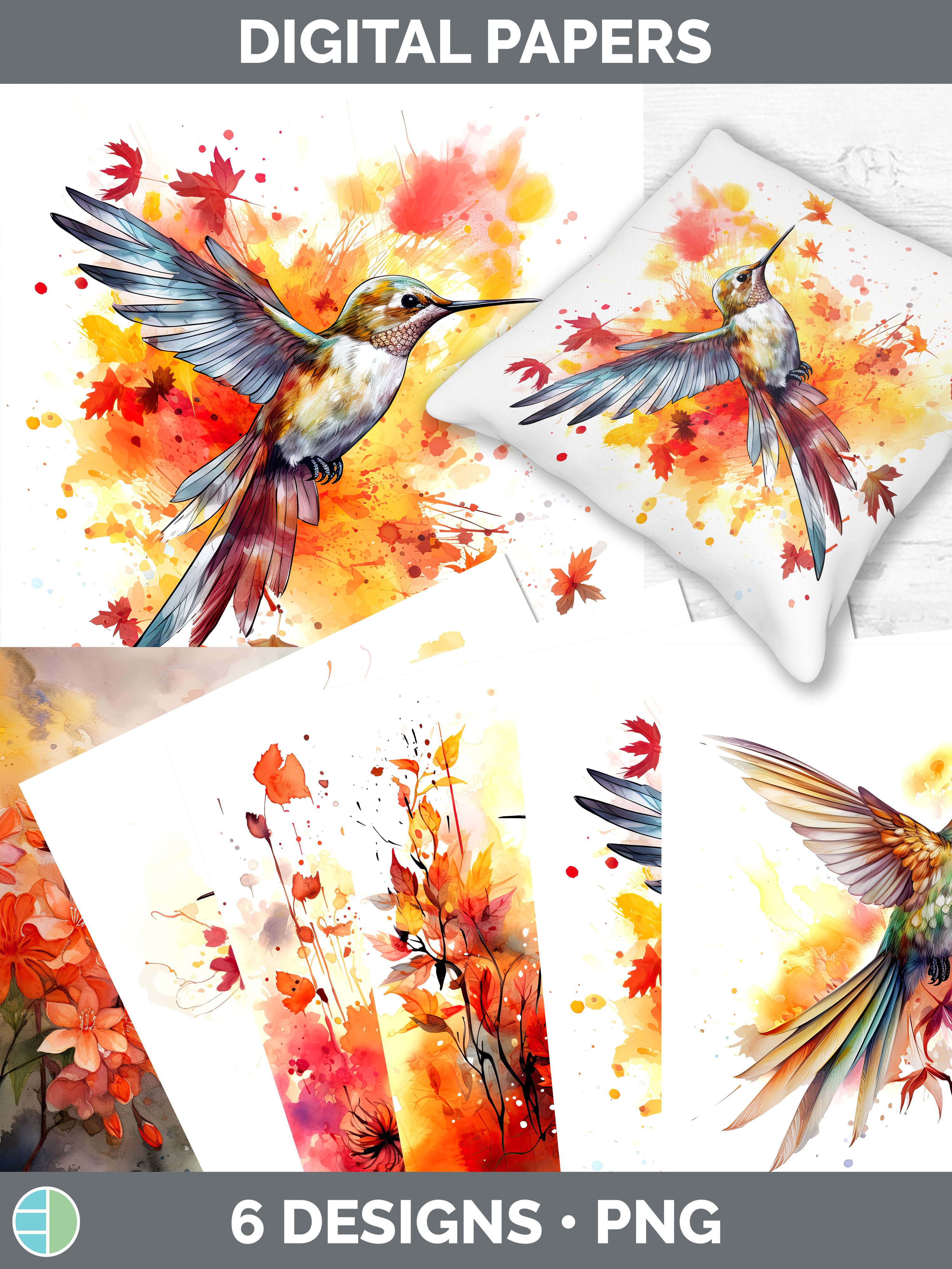Autumn Hummingbird Bird Paper Backgrounds | Bundle Digital S