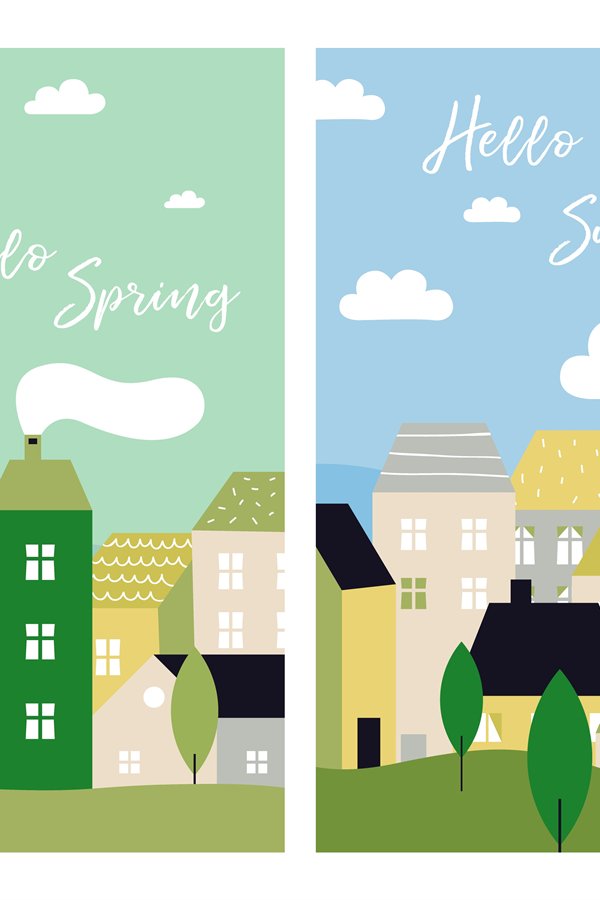 Four season cards. Autumn winter spring summer flyers with c