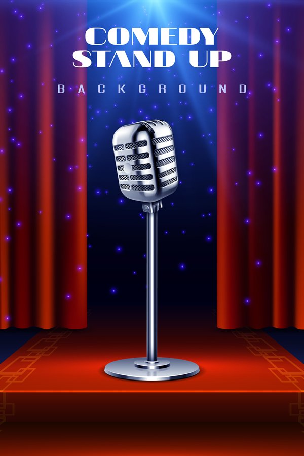 Comedy Stand up vector background with retro microphone on s