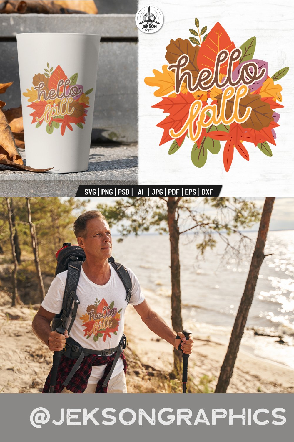 Hello Fall SVG Sublimation with Leaves, Autumn Printable PNG