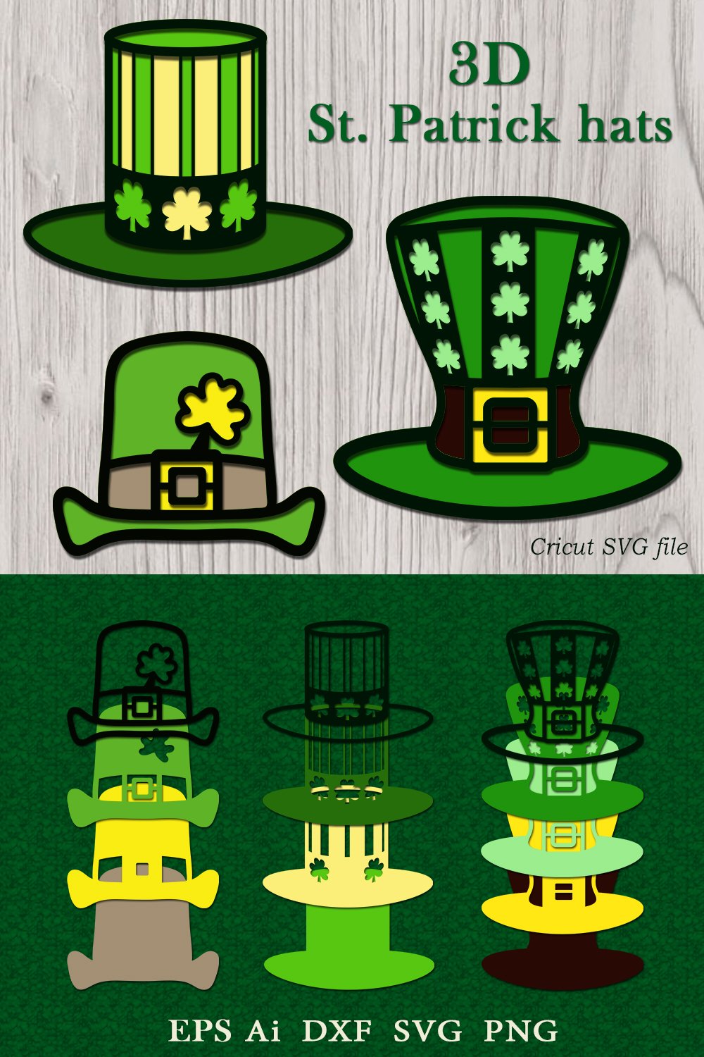 3D Saint Patrick Hats.Cricut SVG File.Craft.