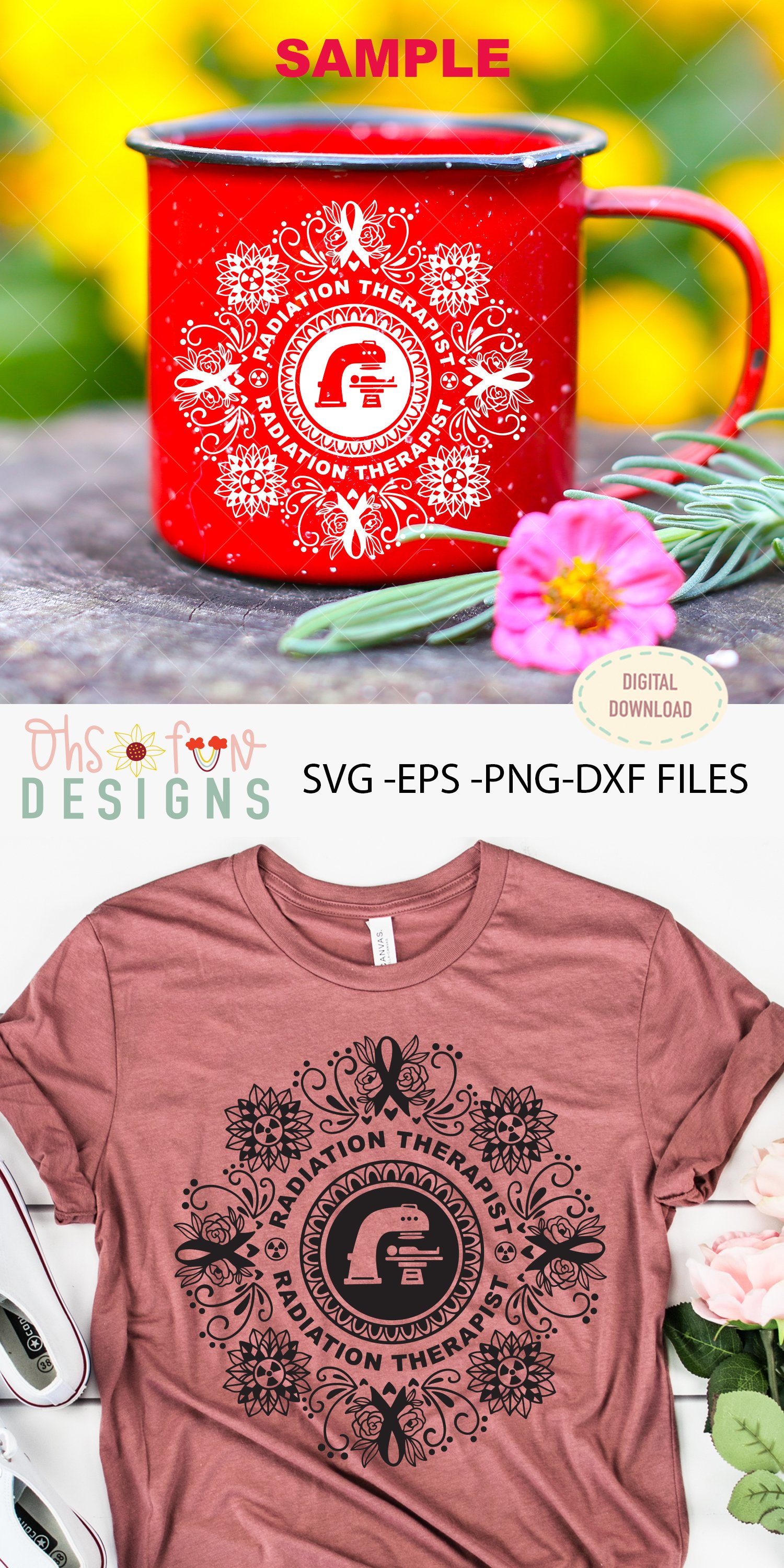 Radiation therapist mandala, SVG, cancer awareness