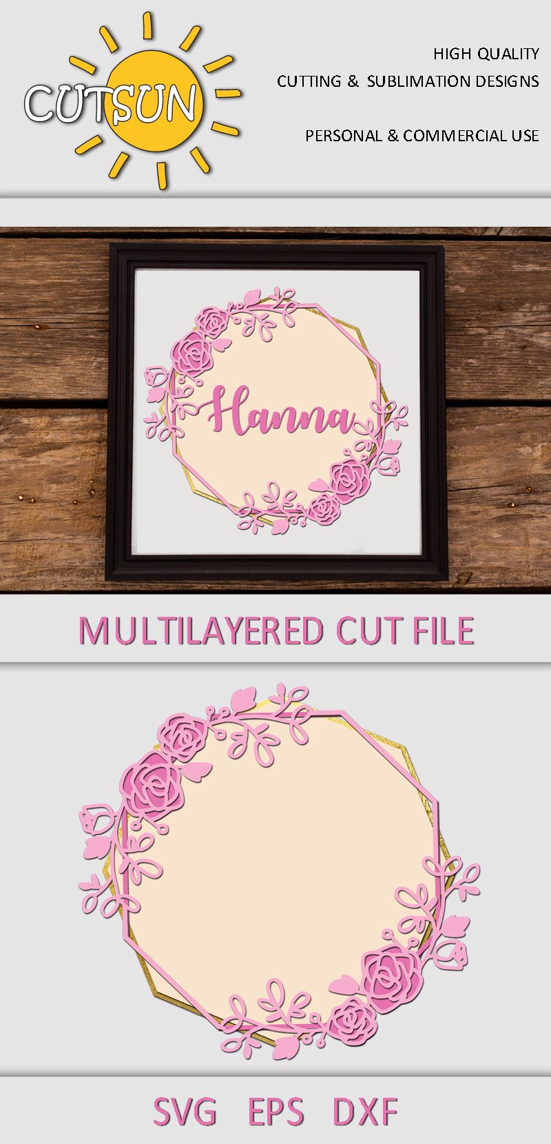 3D Layered Floral frame SVG - 4 layers