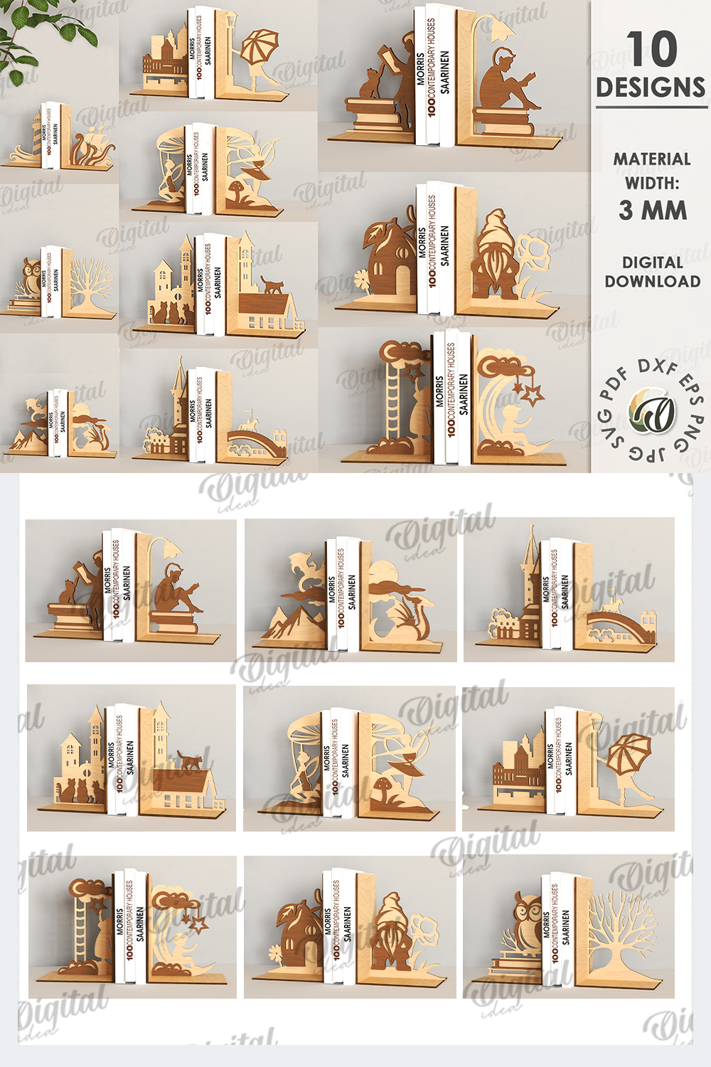 Wooden Bookends Bundle Laser Cut. Books Holder SVG