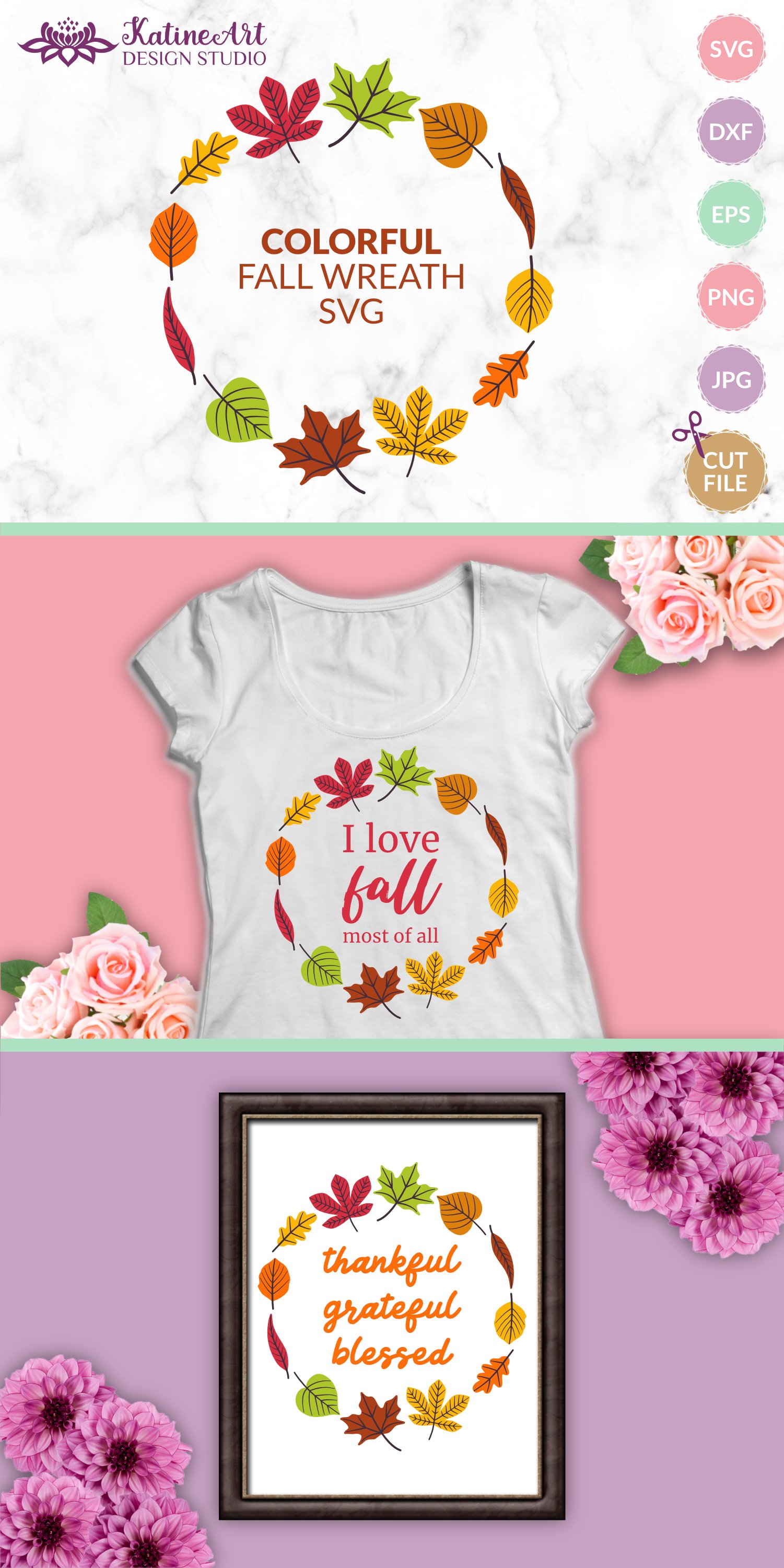 Fall wreath svg Circle frame svg Leaf wreath svg Leaves svg
